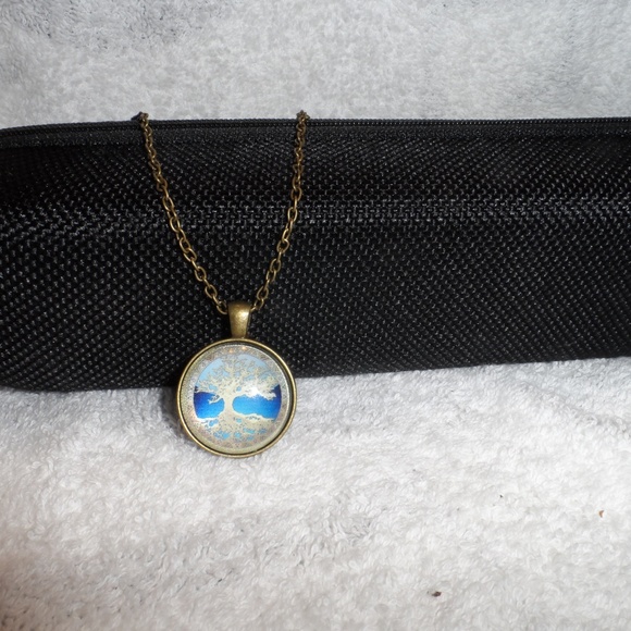 unbranded | Jewelry | Gold And Blue Tree Of Life Cabochan Glass Pendant ...